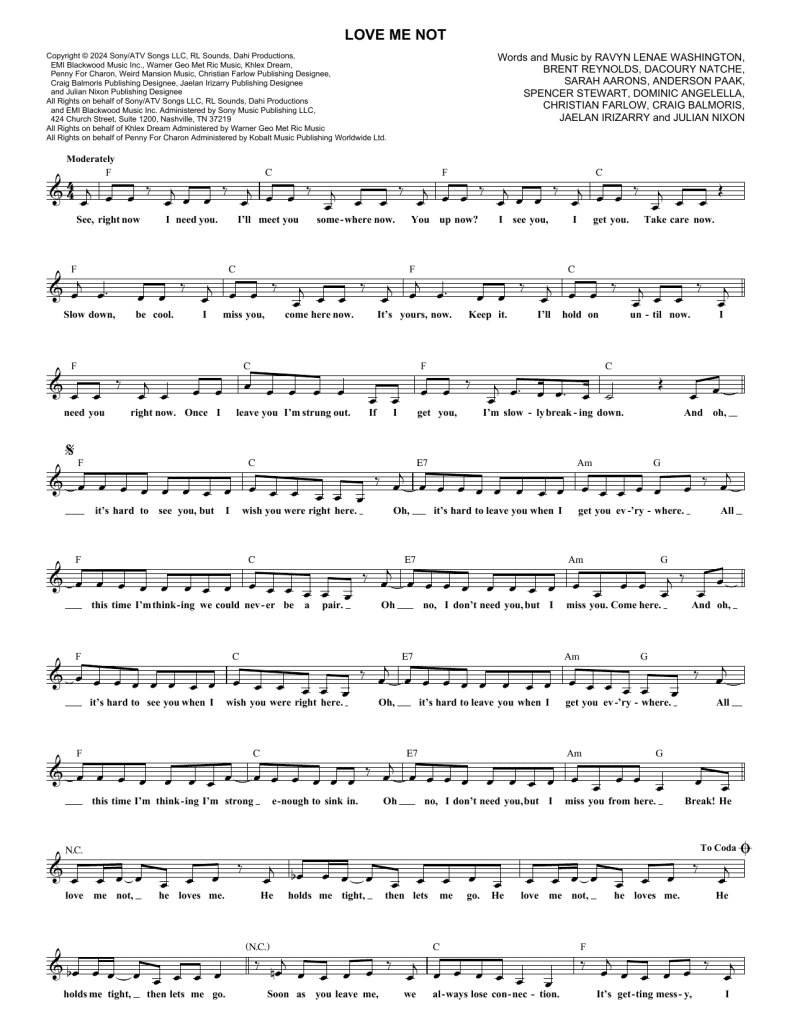 Love Me Not Sheet Music – Instant Digital Piano Download (Ravyn Lenae)