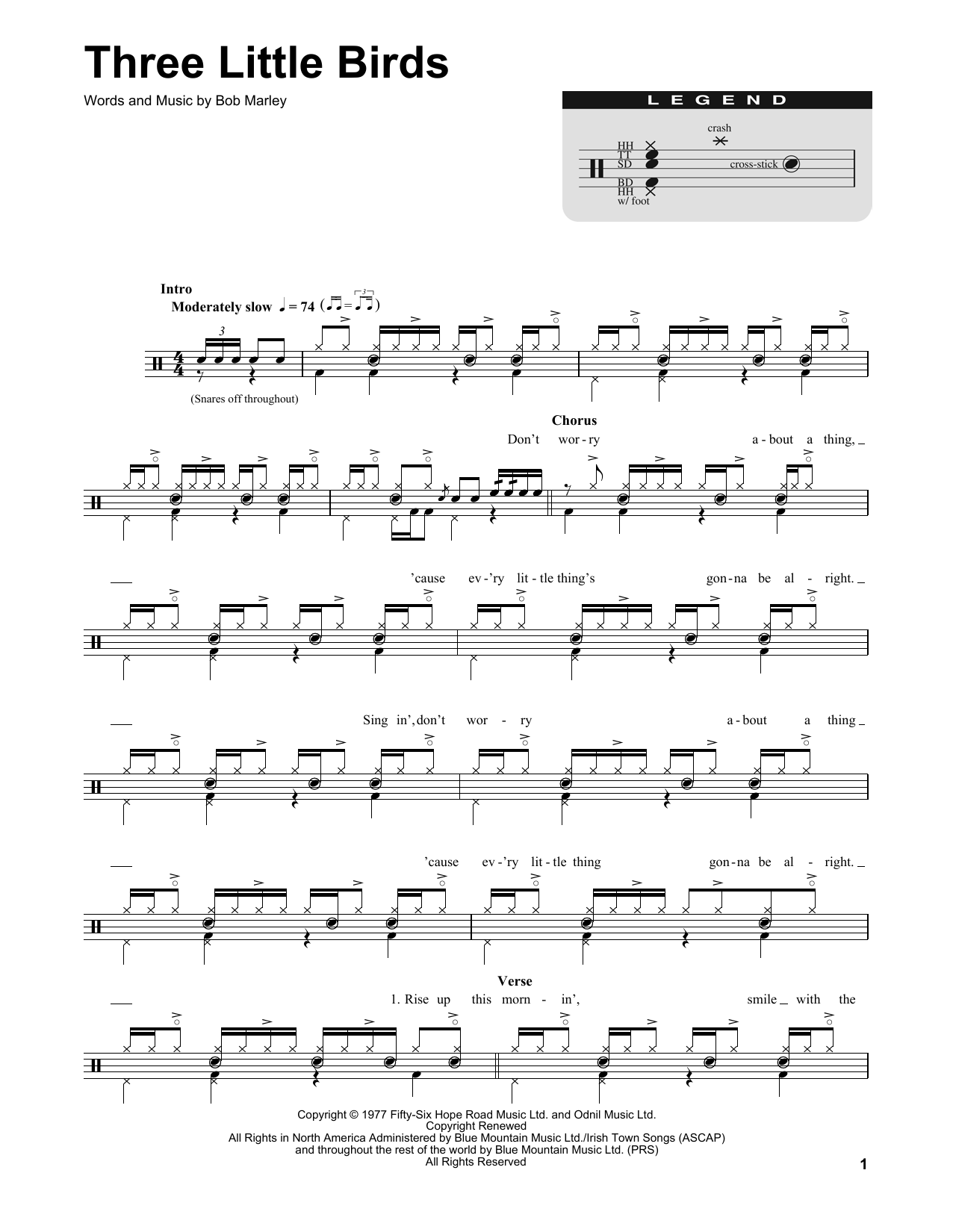Bob Marley "Three Little Birds" Sheet Music Notes, Chords | Printable ...
