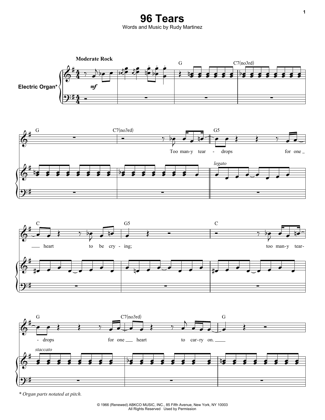 ? and the Mysterians "96 Tears" Sheet Music for Keyboard Transcriptio ...