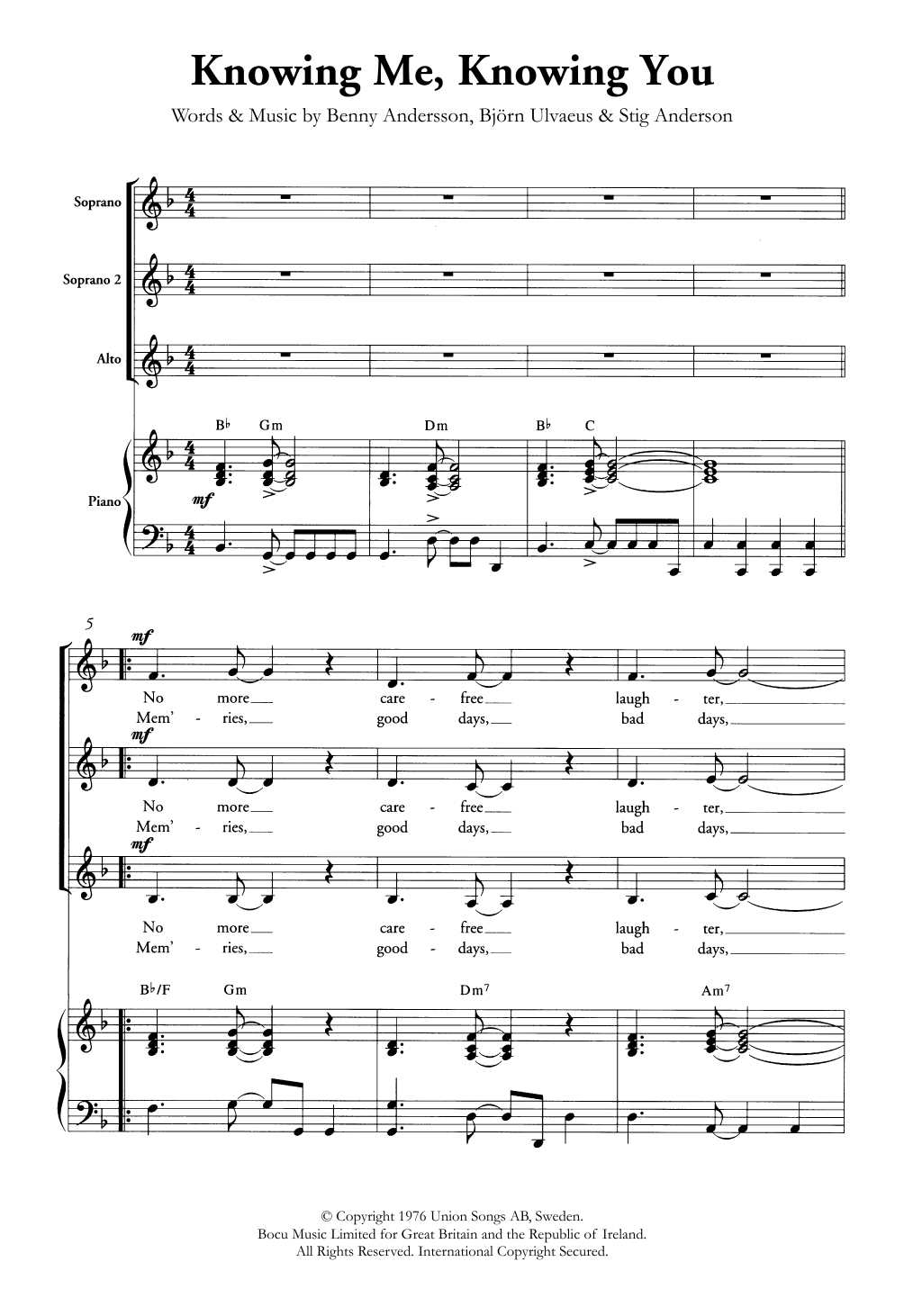 Download ABBA "Knowing Me, Knowing You (arr. Berty Rice)" Sheet Music ...