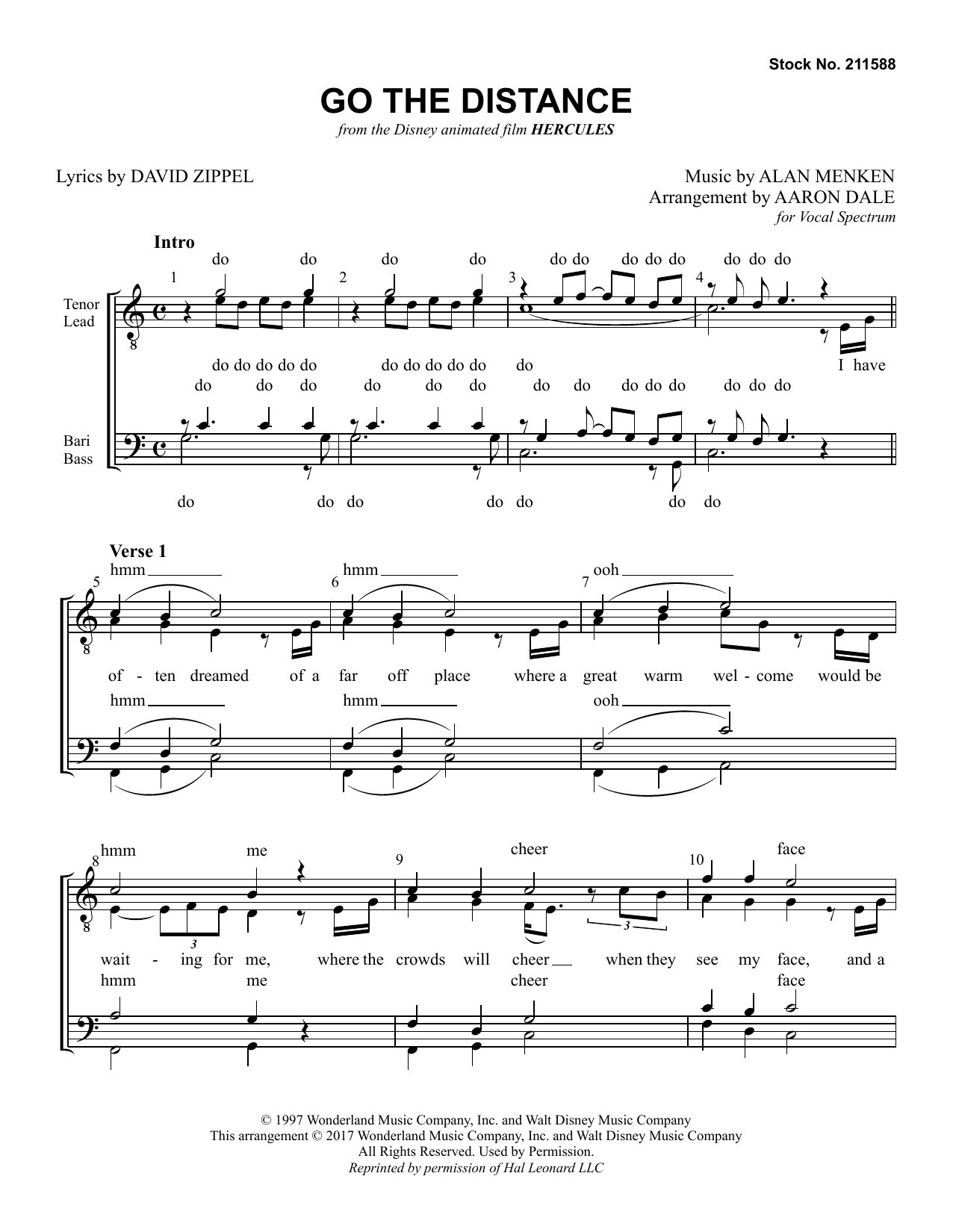 Alan Menken & David Zippel "Go The Distance" Sheet Music for TTBB Choir ...