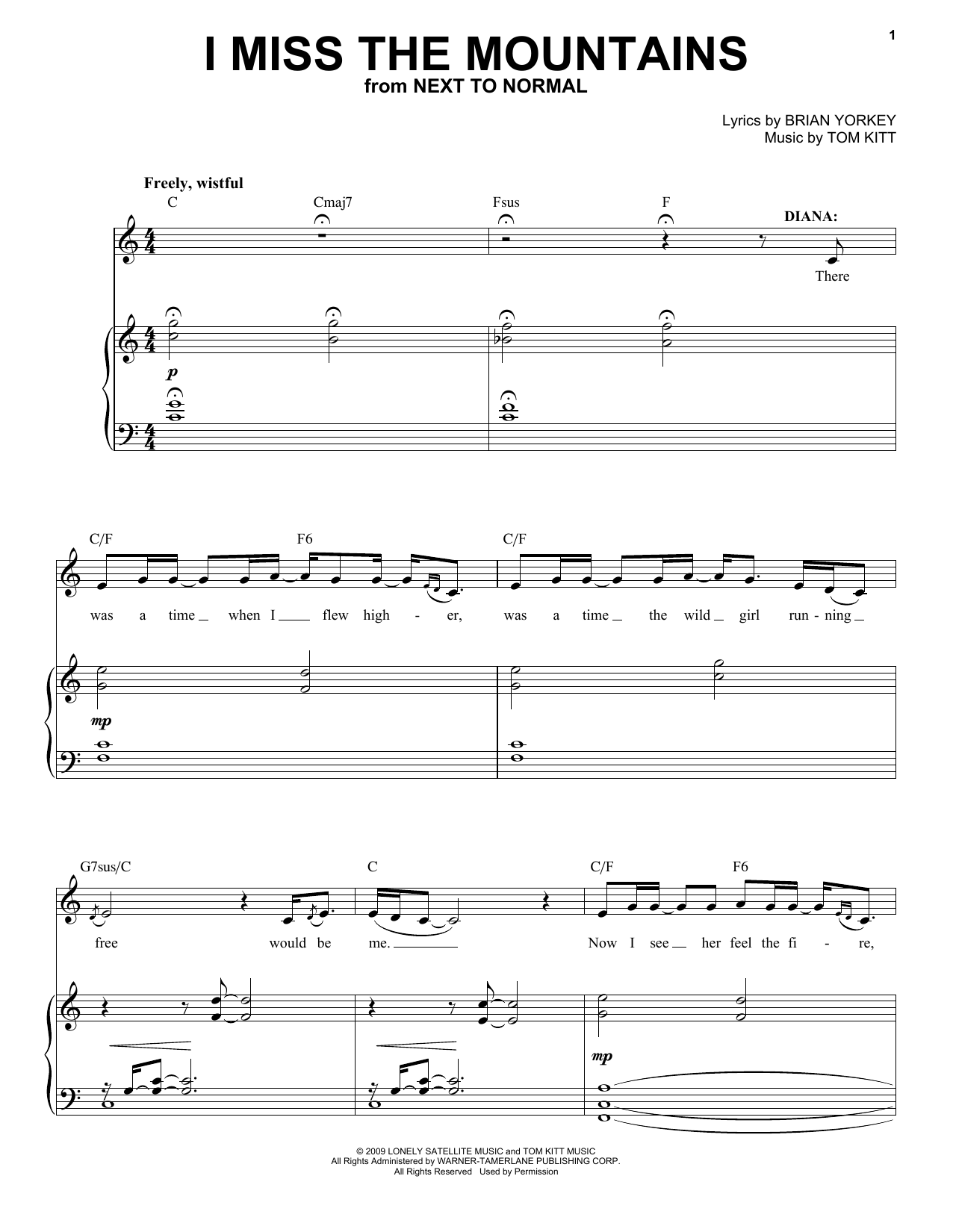 Alice Ripley "I Miss The Mountains (from Next to Normal)" Sheet Music ...