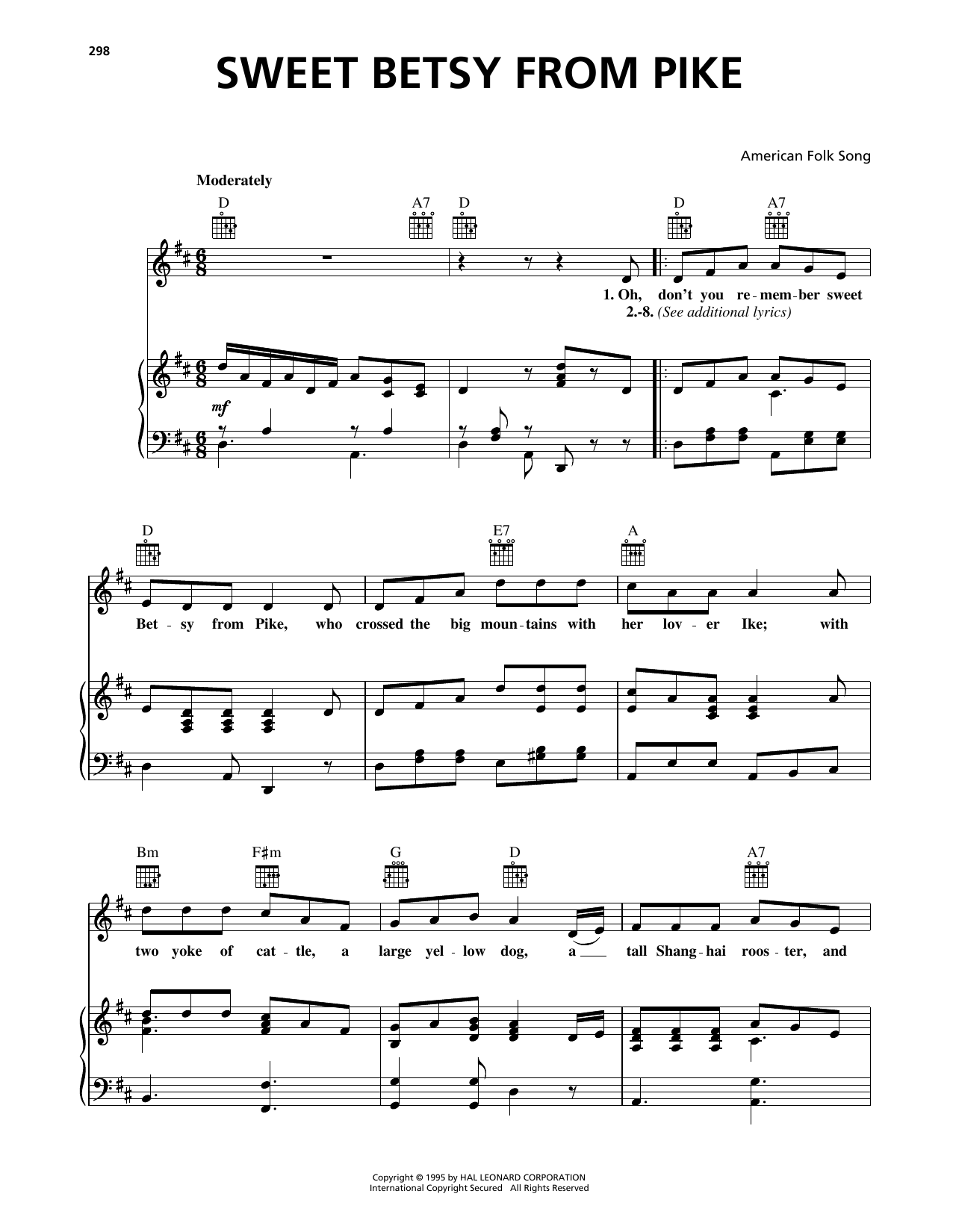 American Folksong "Sweet Betsy From Pike" Sheet Music | Download ...