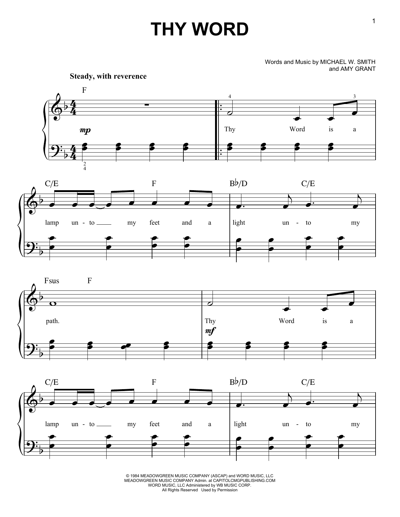 Amy Grant "Thy Word" Sheet Music for Easy Piano | Download PDF - 418645