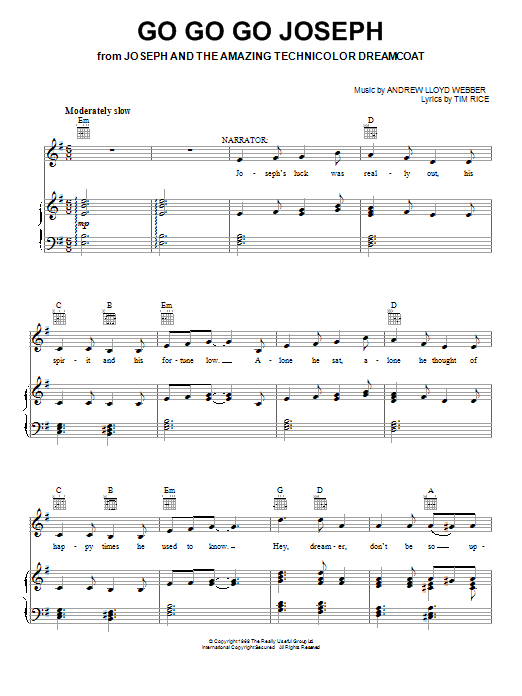 Andrew Lloyd Webber "Go Go Go Joseph" Sheet Music PDF Notes, Chords ...