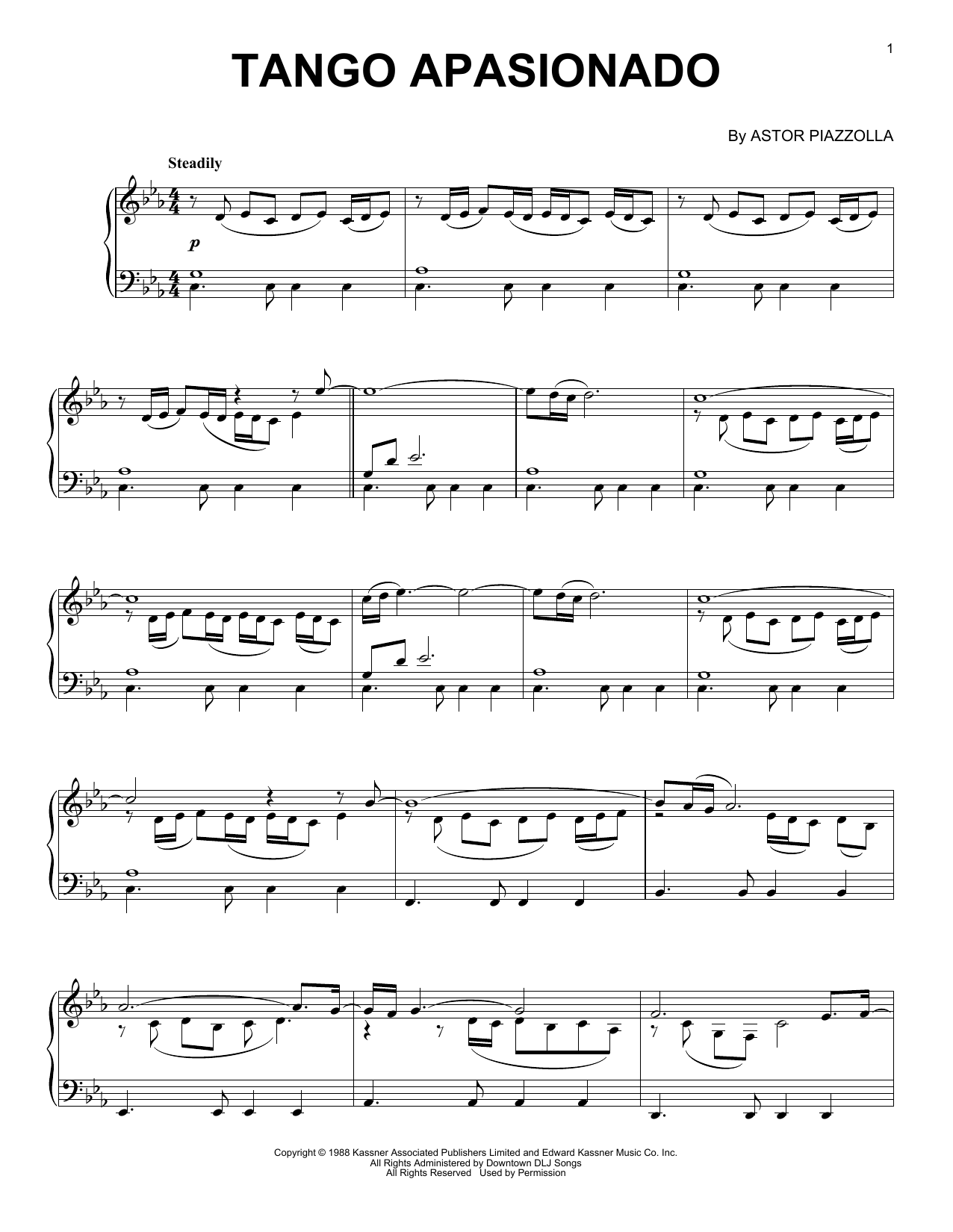 Astor Piazzolla "Tango Apasionado" Sheet Music for Piano Solo ...
