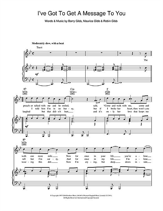 Bee Gees "I've Got To Get A Message To You" Sheet Music Notes, Chords ...