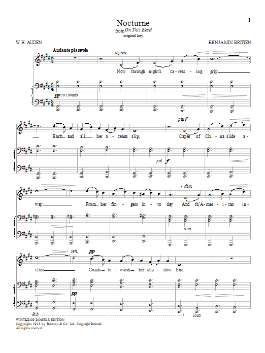 Nocturne Sheet Music by Benjamin Britten | Piano & Vocal | Download 4 ...
