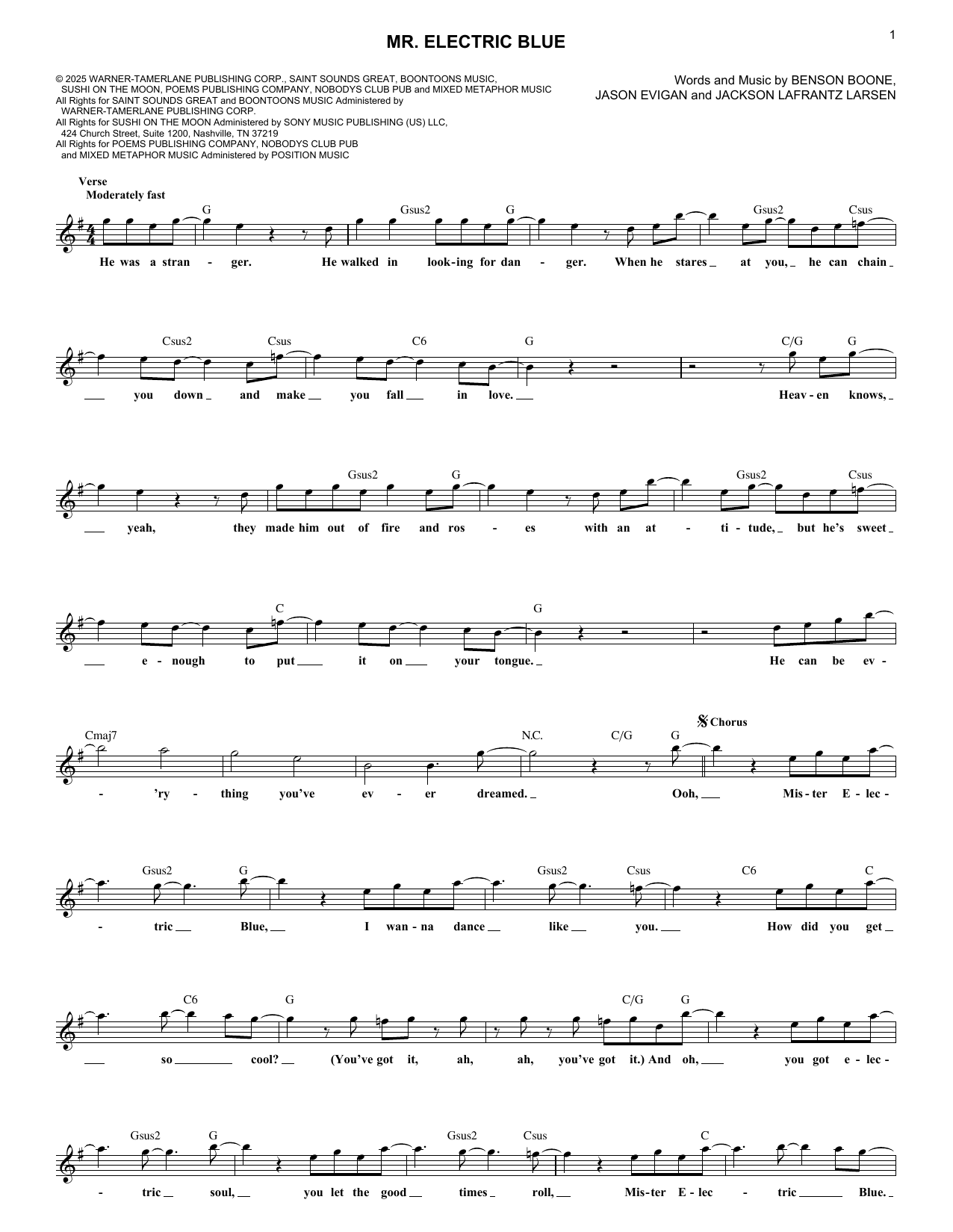 Download Mr. Electric Blue - Benson Boone | Super Easy Piano Sheet ...