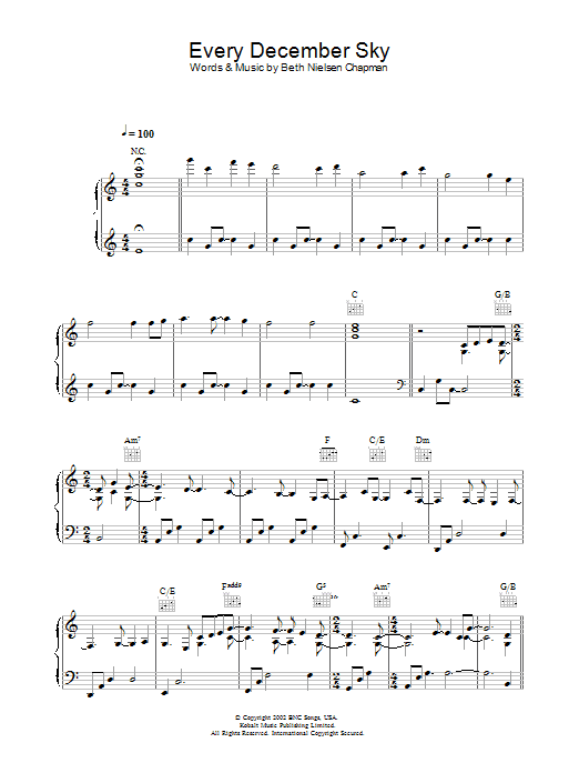 Beth Nielsen Chapman "Every December Sky" Sheet Music PDF Notes, Chords ...
