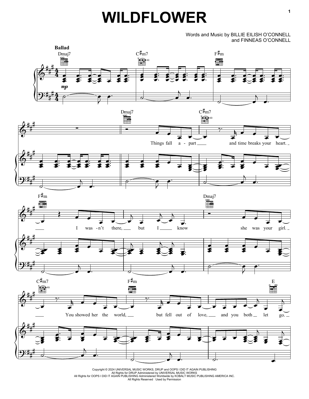 Billie Eilish WILDFLOWER Sheet Music For Easy Piano Download PDF