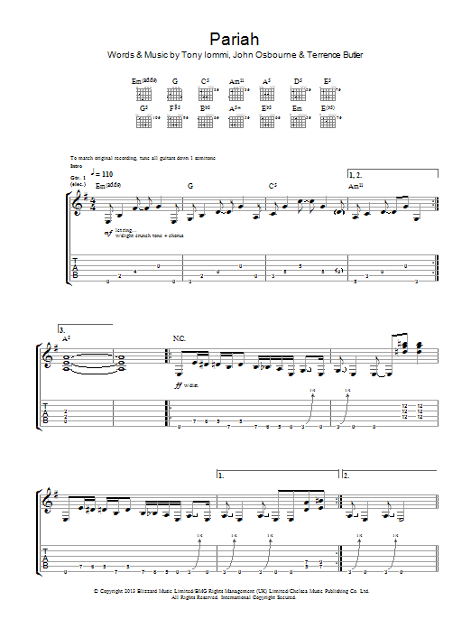 Black Sabbath 'Pariah' Sheet Music, Chords & Lyrics | Download ...