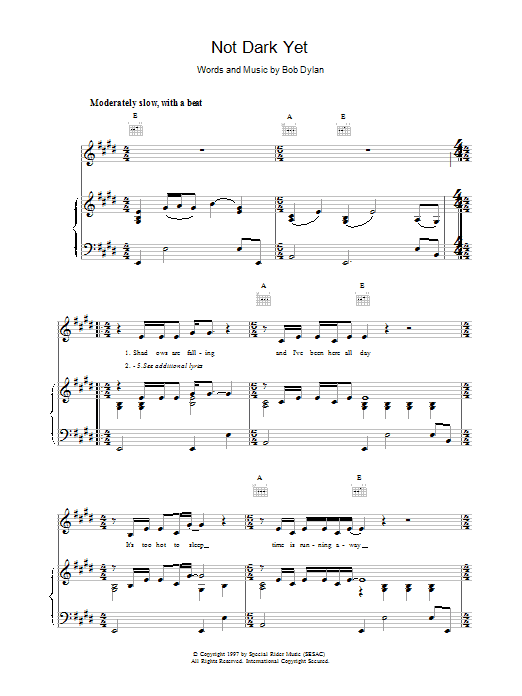 Bob Dylan 'Not Dark Yet' Sheet Music & Chords | Printable Piano Solo ...