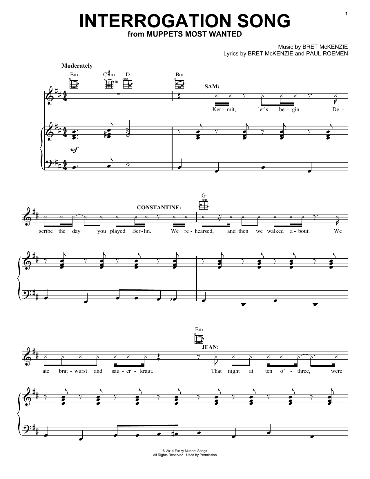 Bret McKenzie "Interrogation Song" Sheet Music for Piano, Vocal ...