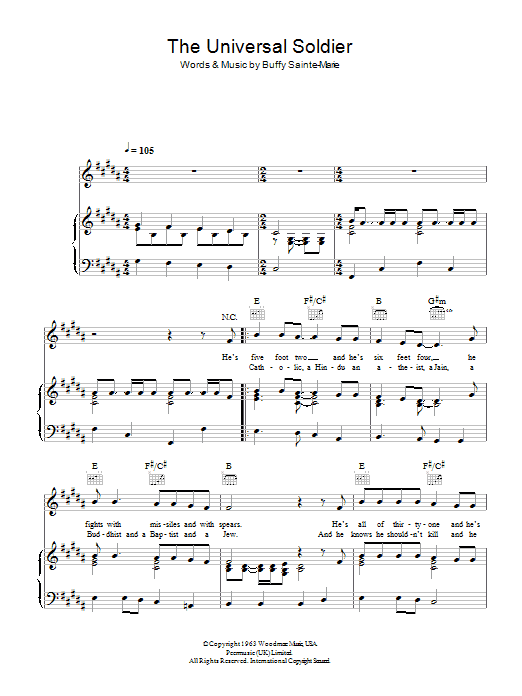 Buffy Sainte-Marie "The Universal Soldier" Sheet Music & Chords for ...