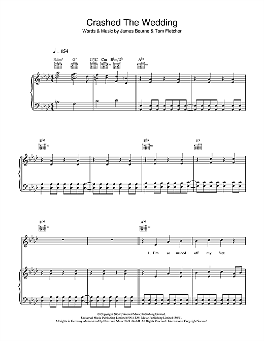 Busted "Crashed The Wedding" Sheet Music for Piano, Vocal & Guitar ...