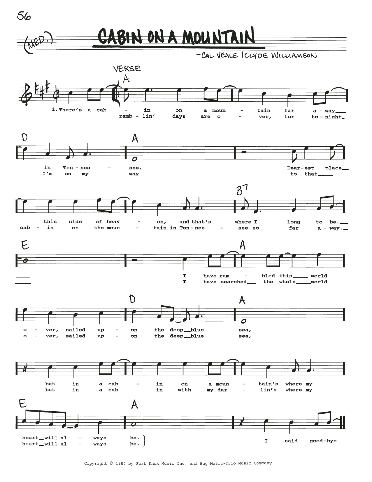 Cal Veale "Cabin On A Mountain" Sheet Music | Download Printable PDF ...