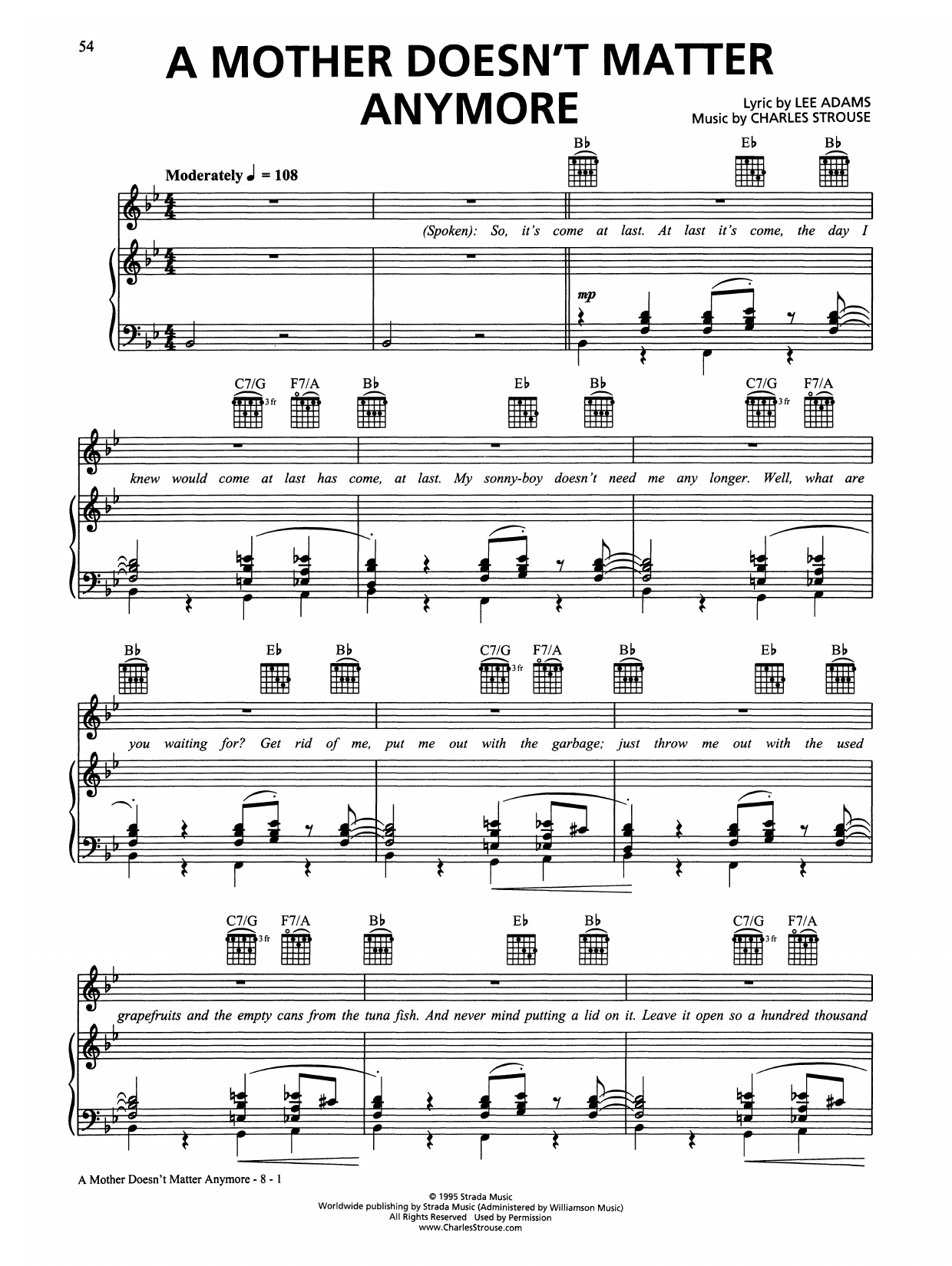 Charles Strouse "A Mother Doesn't Matter Anymore" Sheet Music for Piano ...