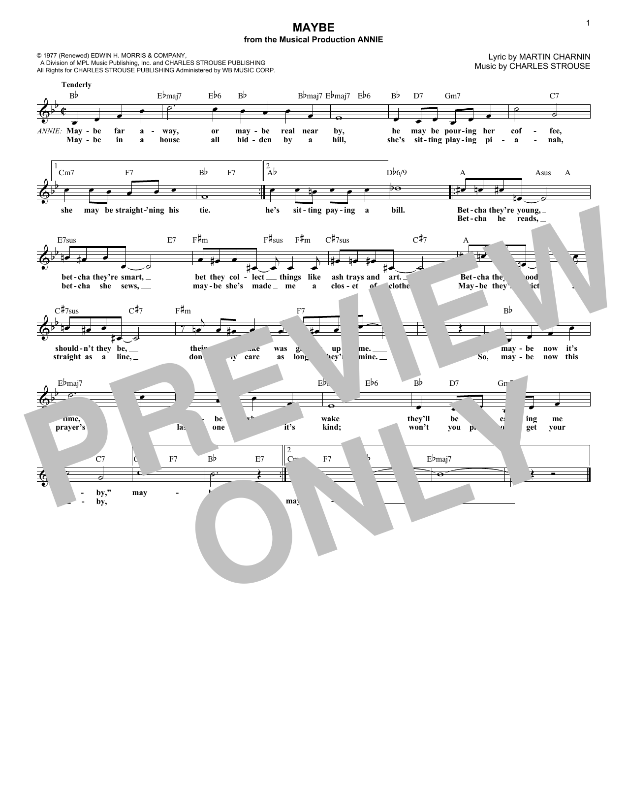 Charles Strouse 'Maybe (from Annie)' Sheet Music, Chords & Lyrics ...