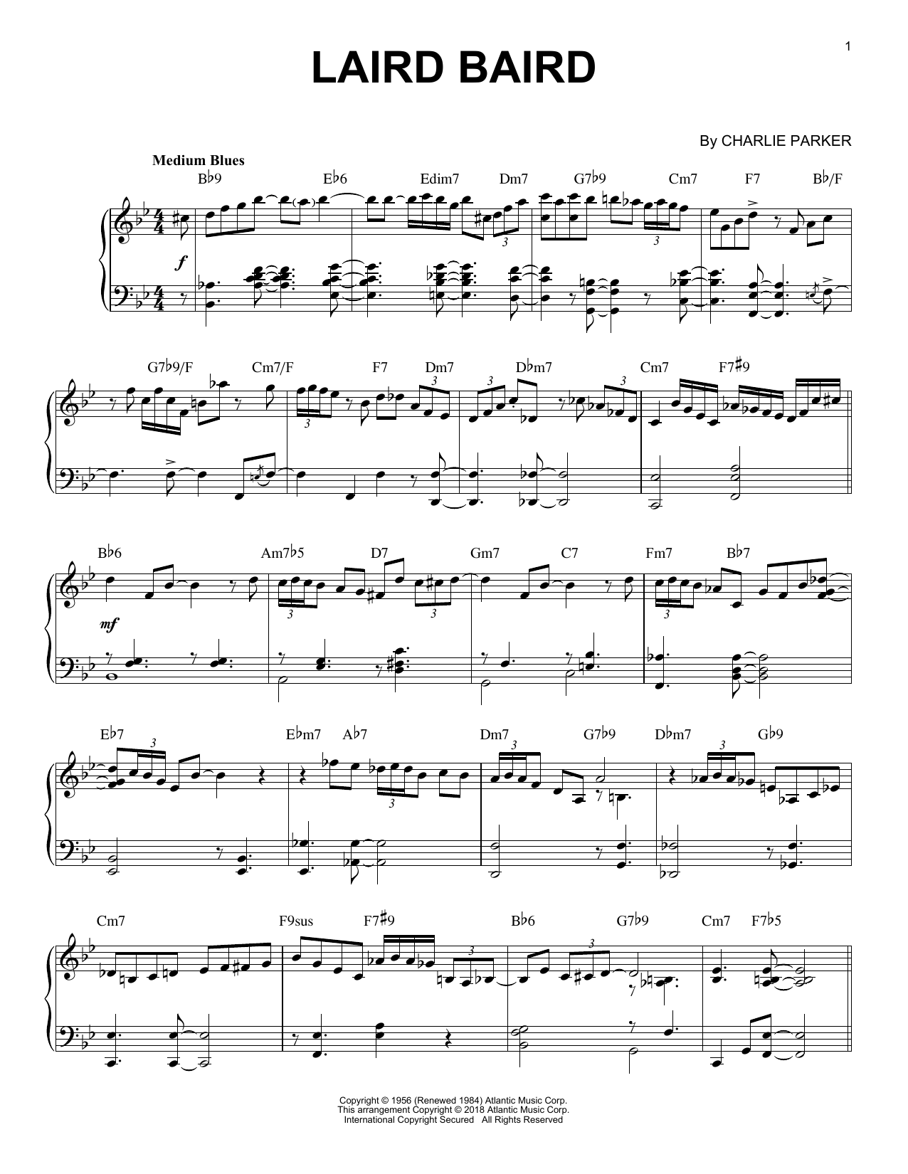 Charlie Parker "Laird Baird" Sheet Music Notes, Chords | Download ...