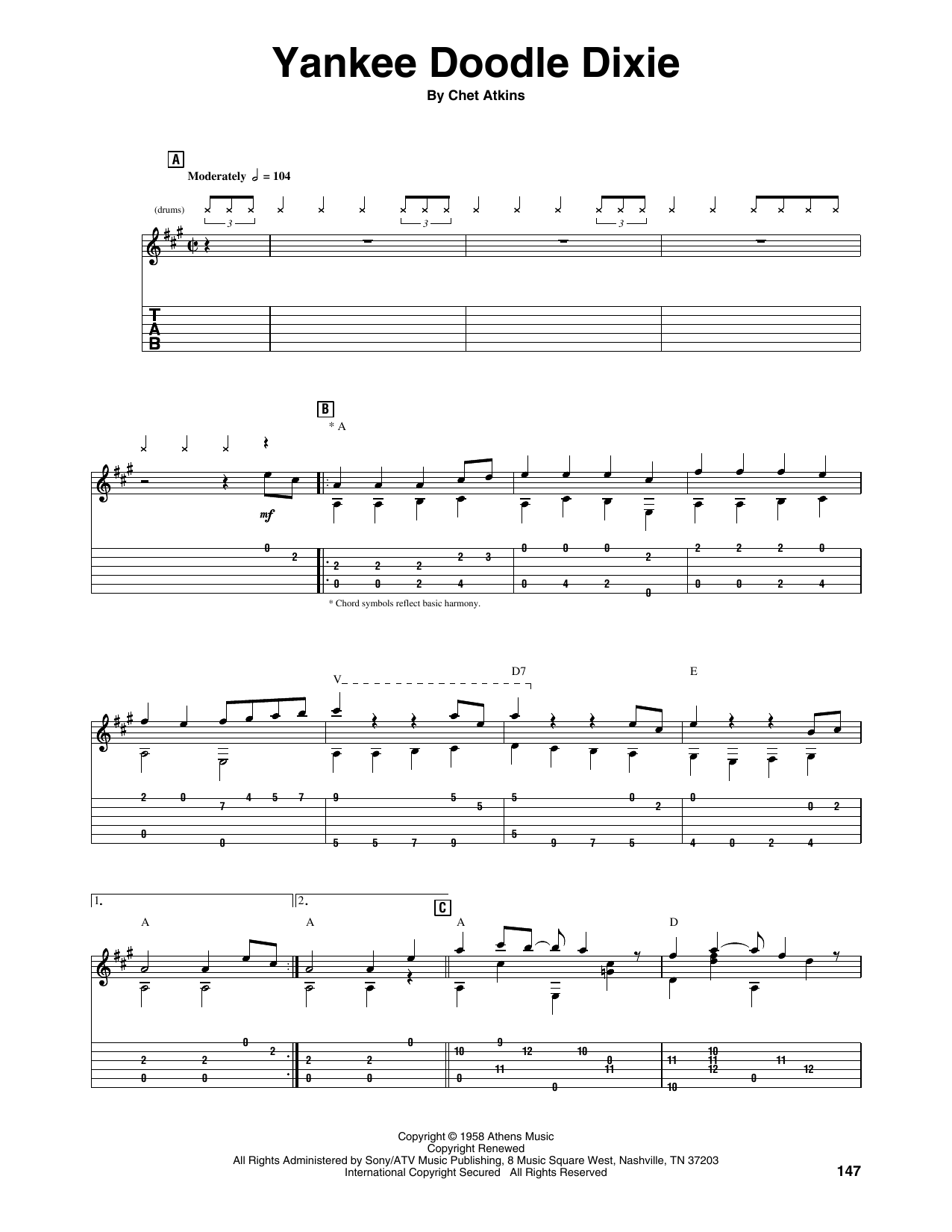 Download Chet Atkins "Yankee Doodle Dixie" Sheet Music for Guitar Tab ...