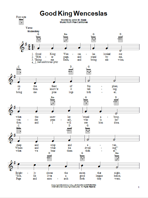Download Christmas Carol "Good King Wenceslas" Sheet Music & PDF Chords ...