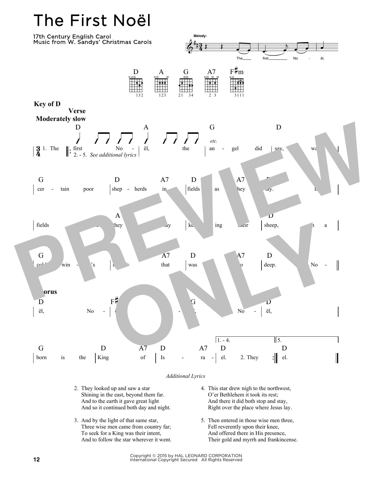 Christmas Carol "The First Noel" Sheet Music PDF Notes, Chords ...