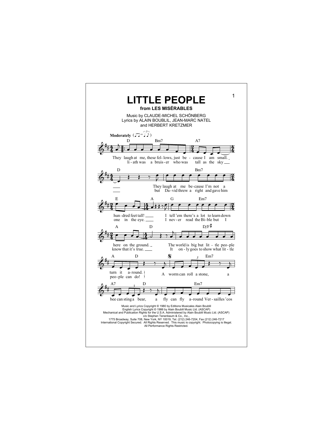 Claude-Michel Schonberg "Little People" Sheet Music & PDF Chords | 2 ...