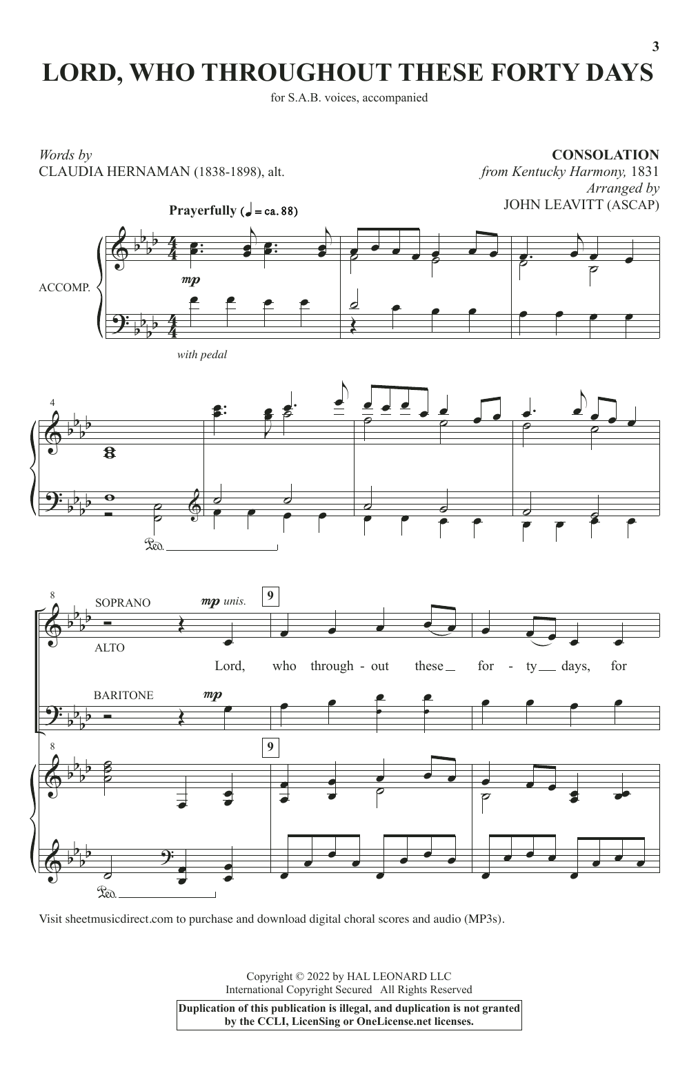 Claudia Hernaman "Lord, Who Throughout These Forty Days" Sheet Music ...