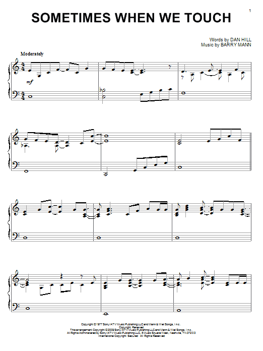 Dan Hill 'Sometimes When We Touch' Sheet Music, Chords & Lyrics ...