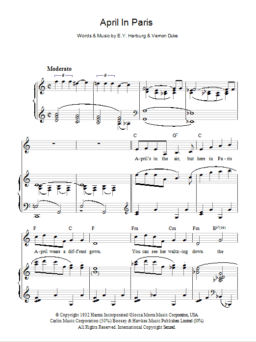 Dean Martin "April In Paris" Sheet Music & PDF Chords | Piano, Vocal ...