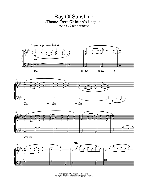 Debbie Wiseman "Ray Of Sunshine" Sheet Music for Piano Solo | Download ...