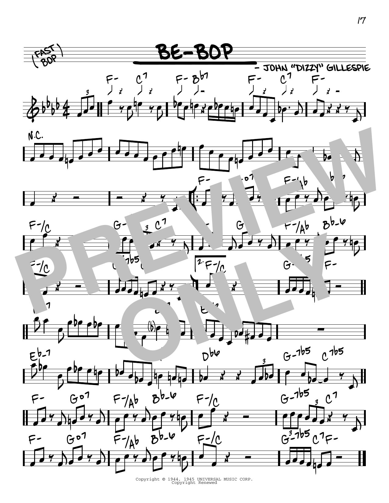Be-Bop Sheet Music by Dizzy Gillespie | Piano Solo | Download 4-Page ...