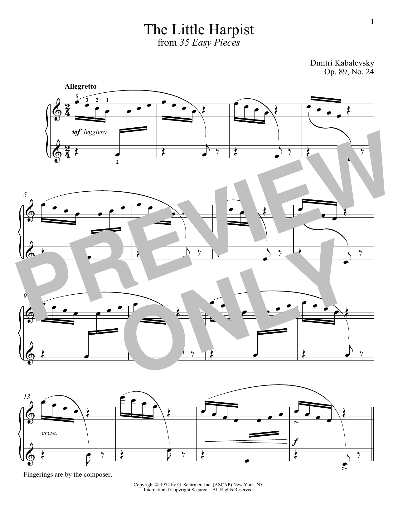 Dmitri Kabalevsky "The Little Harpist, Op. 89, No. 24" Sheet Music PDF ...
