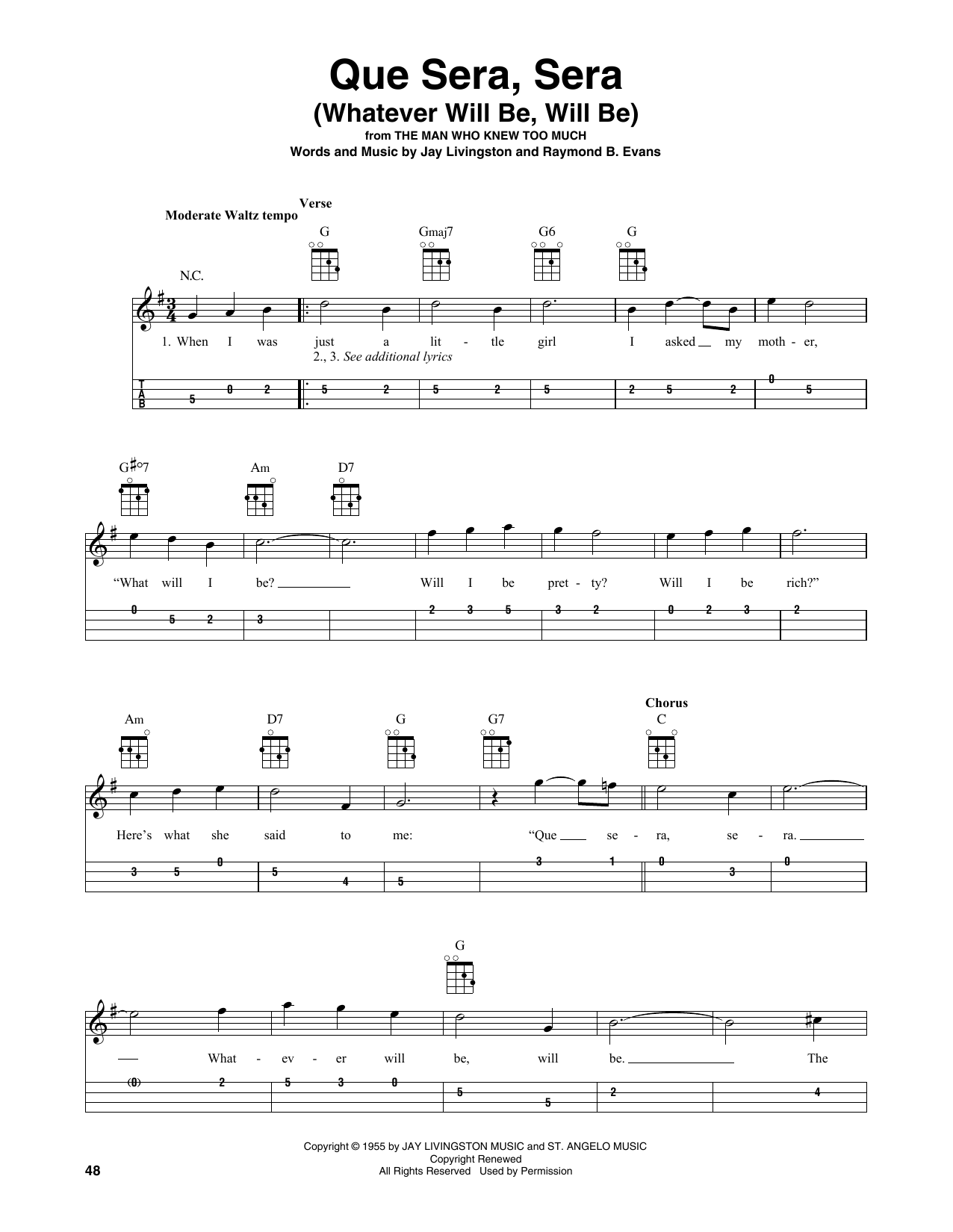 Doris Day "Que Sera, Sera" Sheet Music for Easy Piano | Download PDF ...