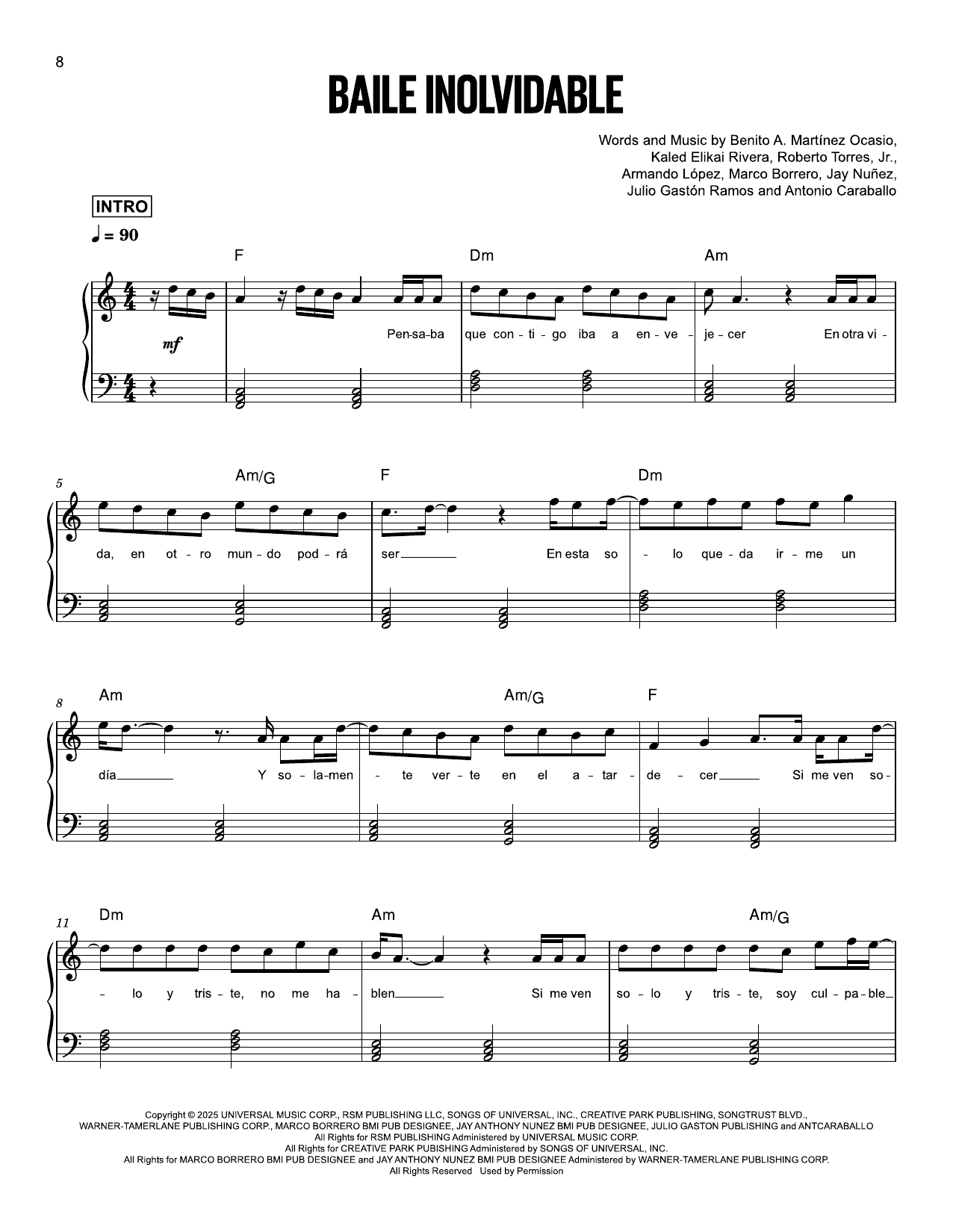 Download Baile Inolvidable Sheet Music PDF - Bad Bunny | Piano, Vocal ...