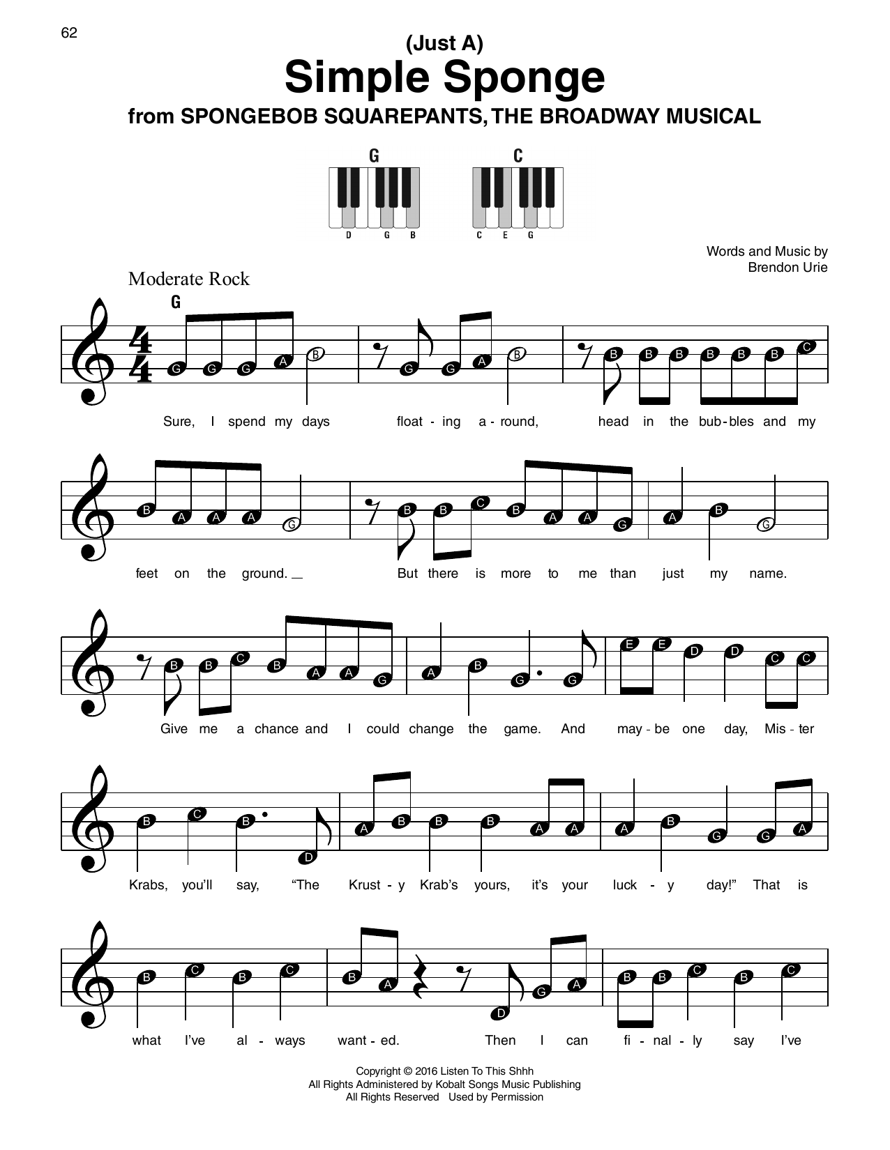 Download Simple Sponge Sheet Music PDF - Brendon Urie | Super Easy ...