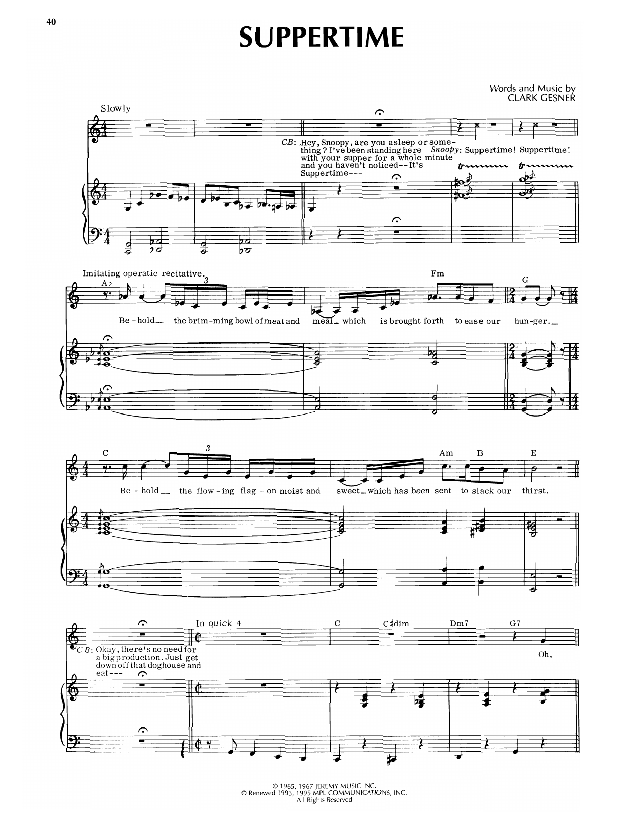 Download Suppertime Sheet Music PDF - Clark Gesner | Piano, Vocal ...