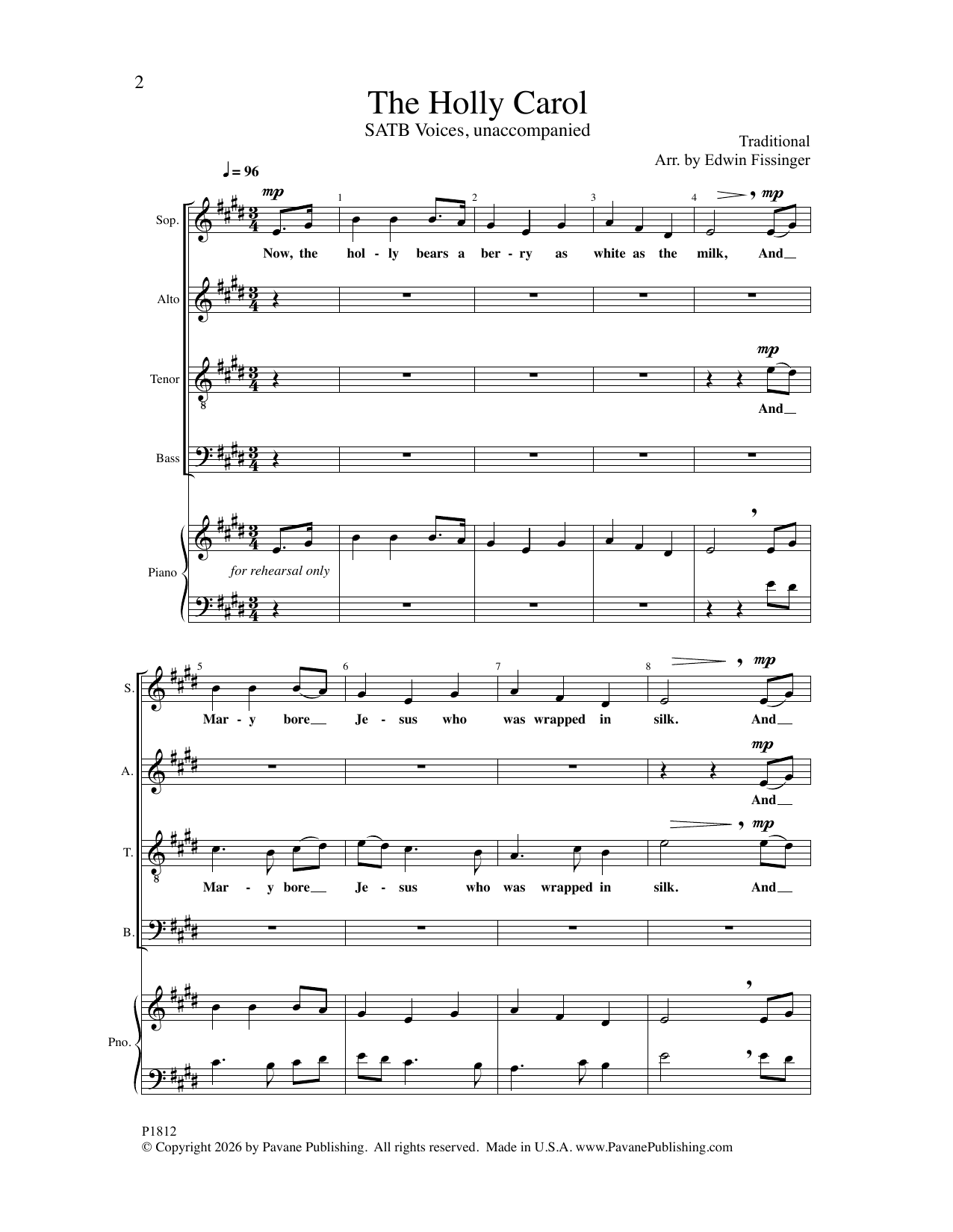 Download The Holly Carol Sheet Music PDF - Edwin Fissinger | SATB Choir ...