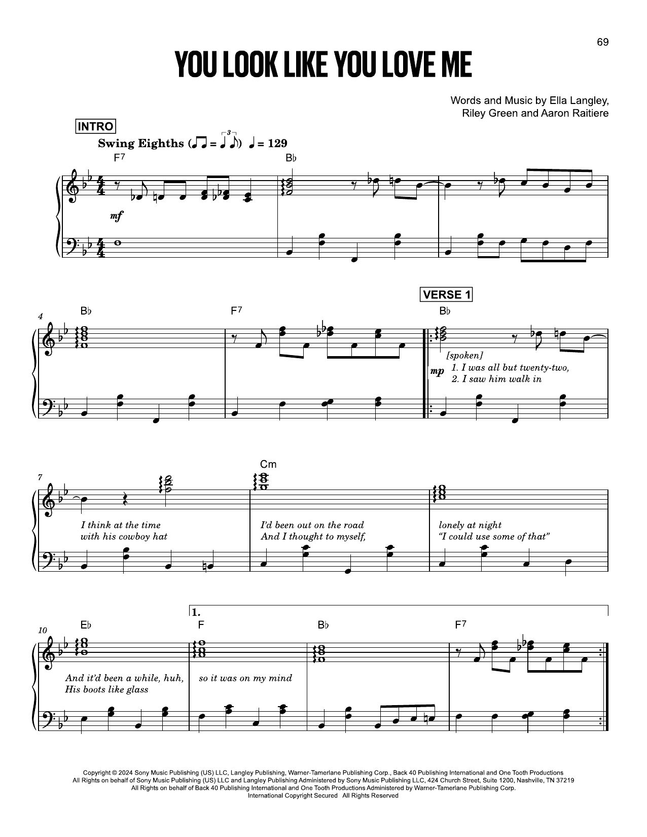 Download You Look Like You Love Me Sheet Music PDF - Ella Langley ...