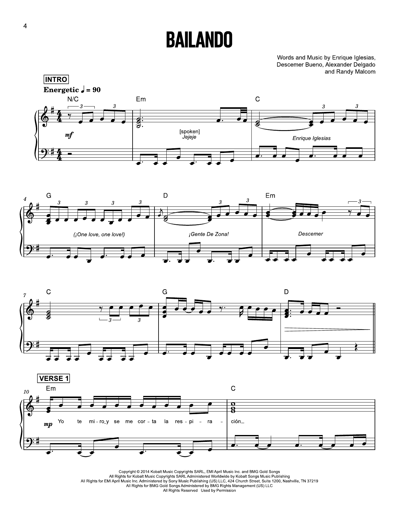 Download Bailando Sheet Music PDF - Enrique Iglesias | Piano + Lyrics ...