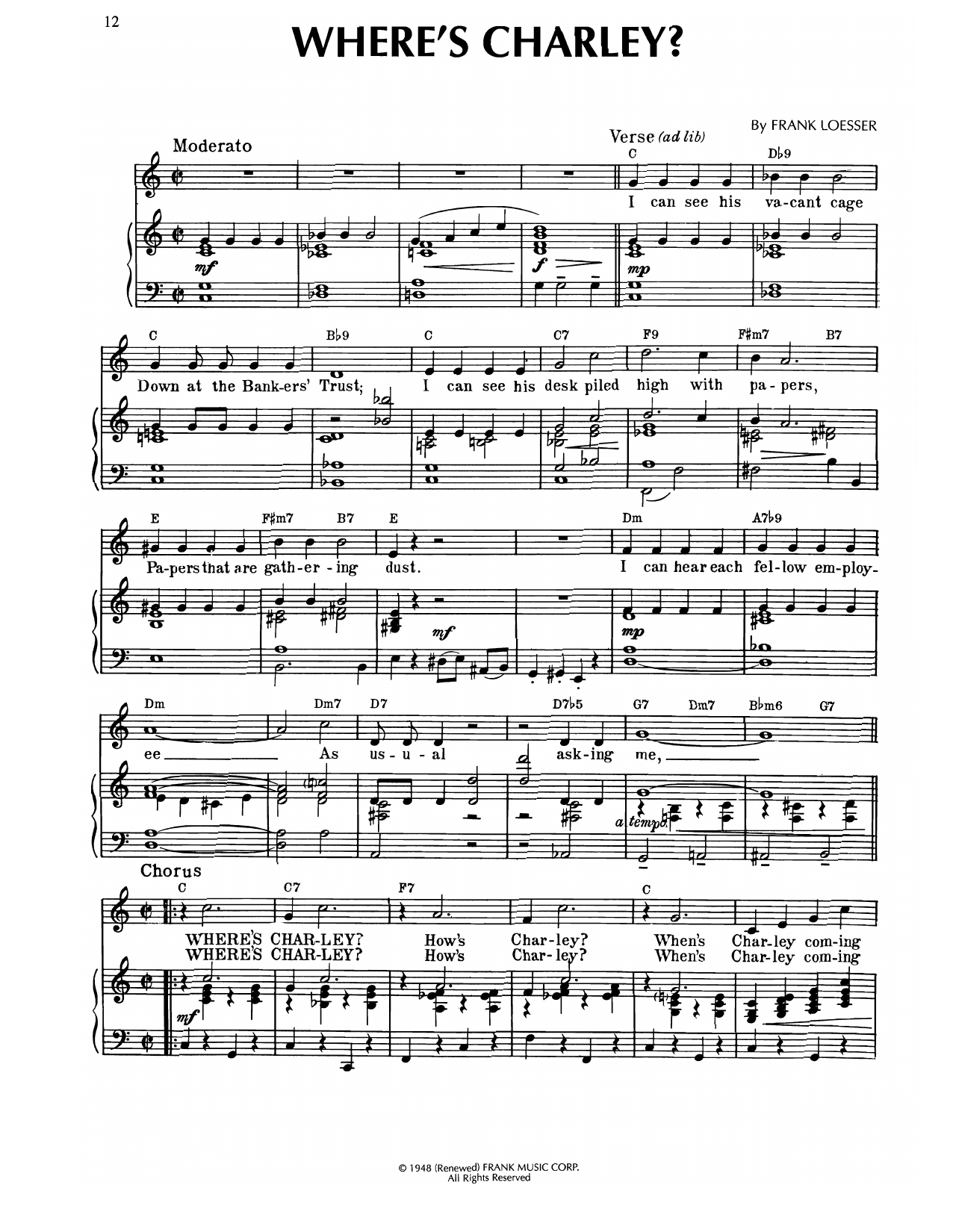Download Where's Charley? Sheet Music PDF - Frank Loesser | Piano ...