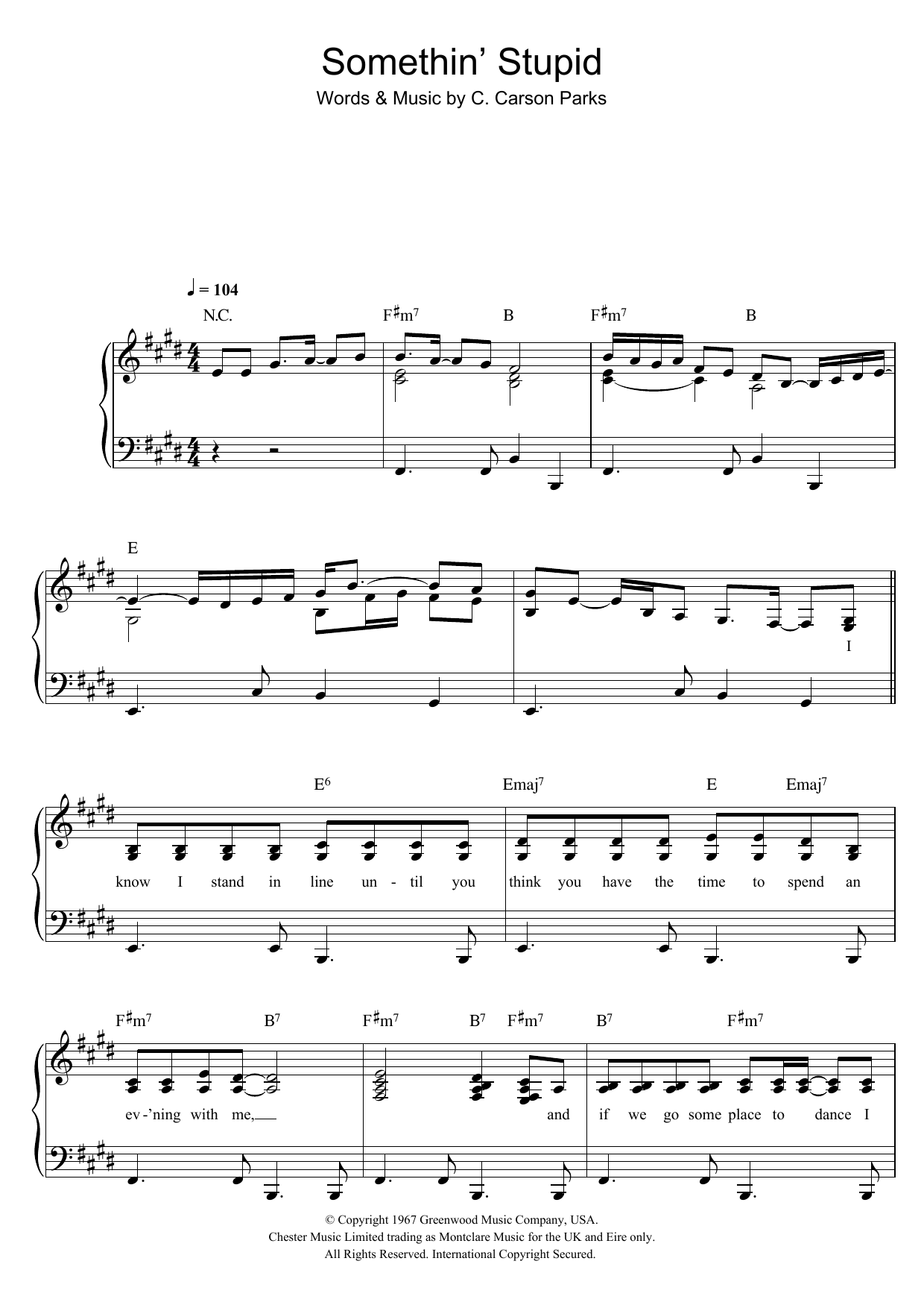 Frank Sinatra "Somethin' Stupid" Sheet Music for Piano, Vocal & Guitar ...