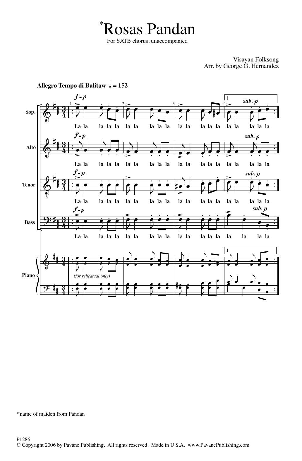 Download Rosas Pandan - George Hernandez | SATB Choir Sheet Music PDF ...
