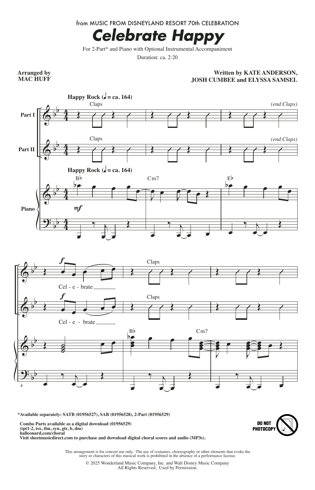 Download Celebrate Happy Sheet Music PDF - Jonas Brothers | 2-Part ...