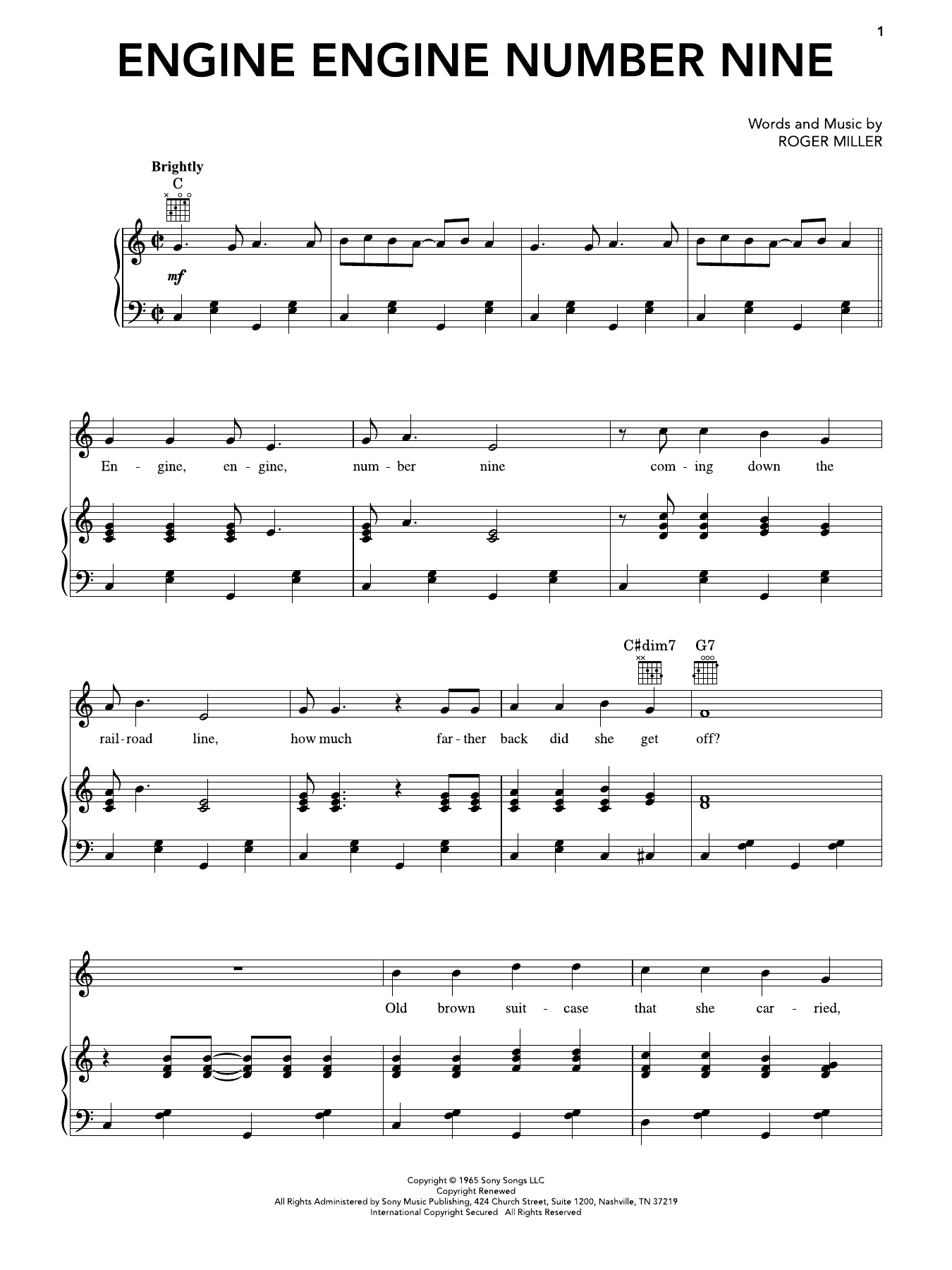 Download Engine Engine Number Nine Sheet Music PDF - Roger Miller ...