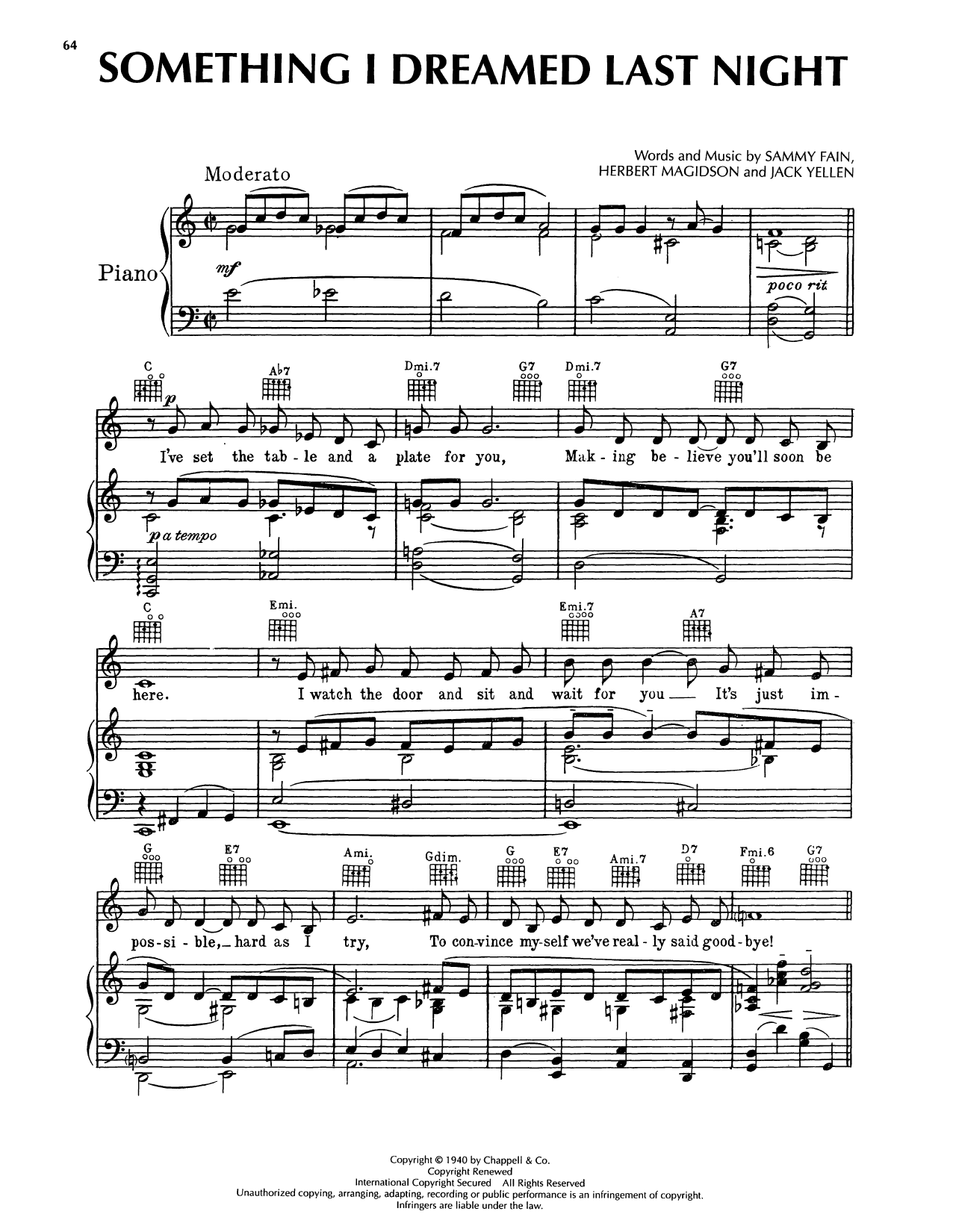 Download Something I Dreamed Last Night Sheet Music PDF - Sammy Fain ...