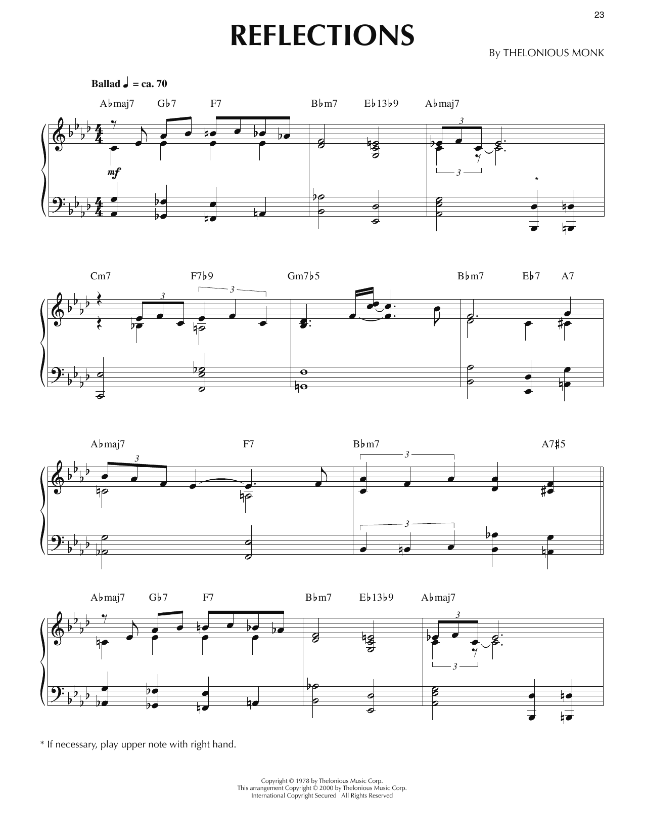 Download Reflections Sheet Music PDF - Thelonious Monk | Piano Solo ...