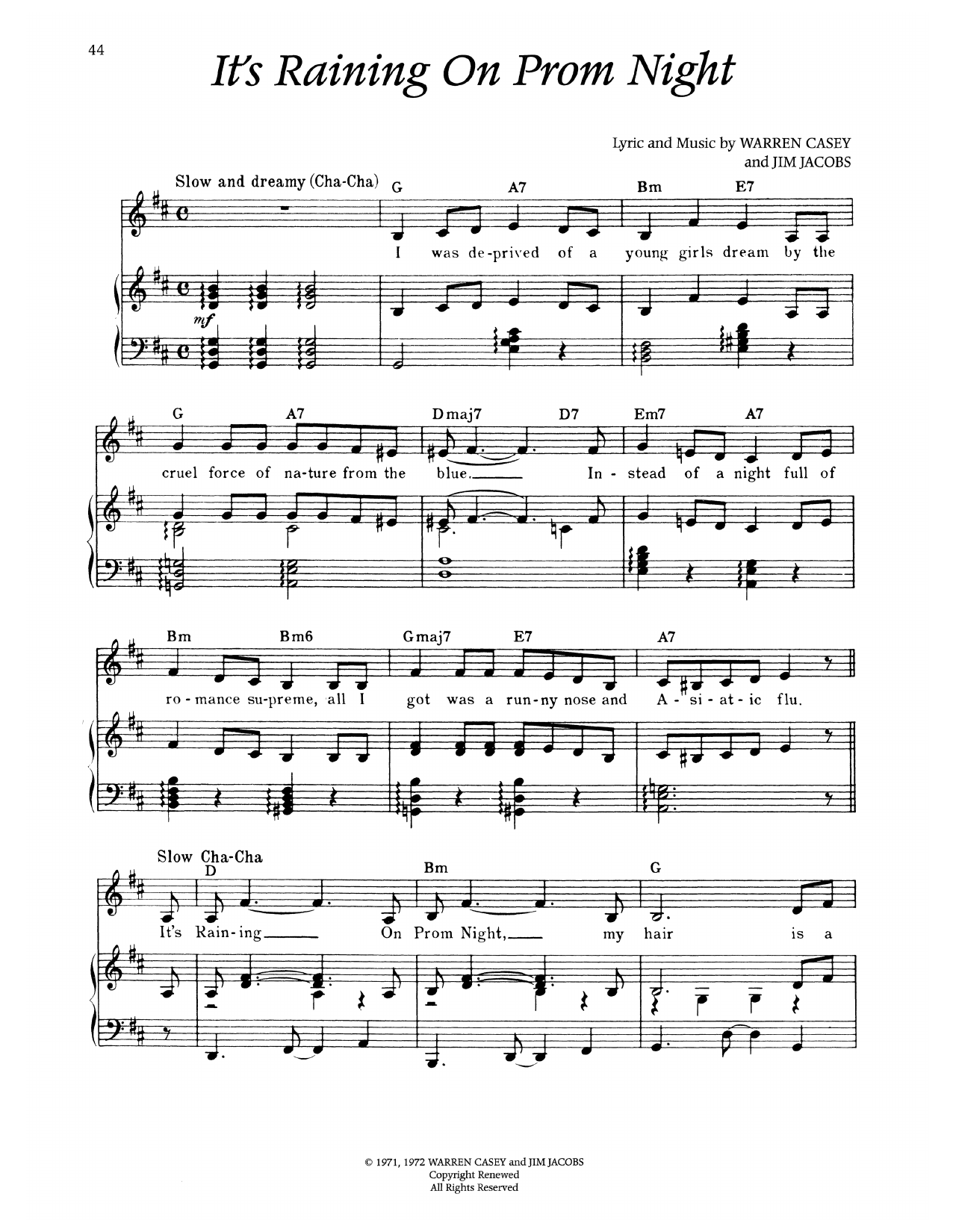 Download It's Raining On Prom Night Sheet Music PDF - Warren Casey ...