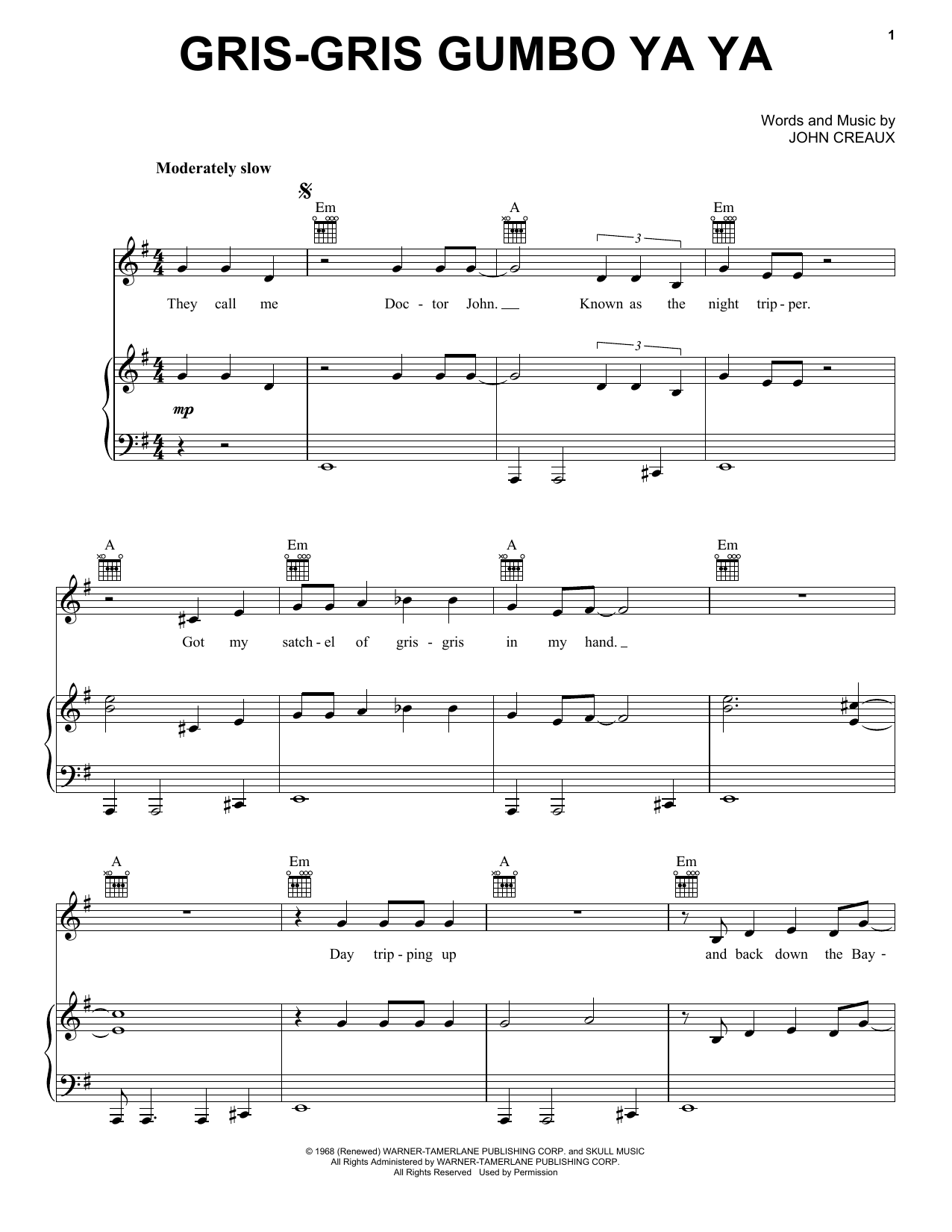Gris-Gris Gumbo Ya Ya Sheet Music by Dr. John | Piano, Vocal & Guitar ...